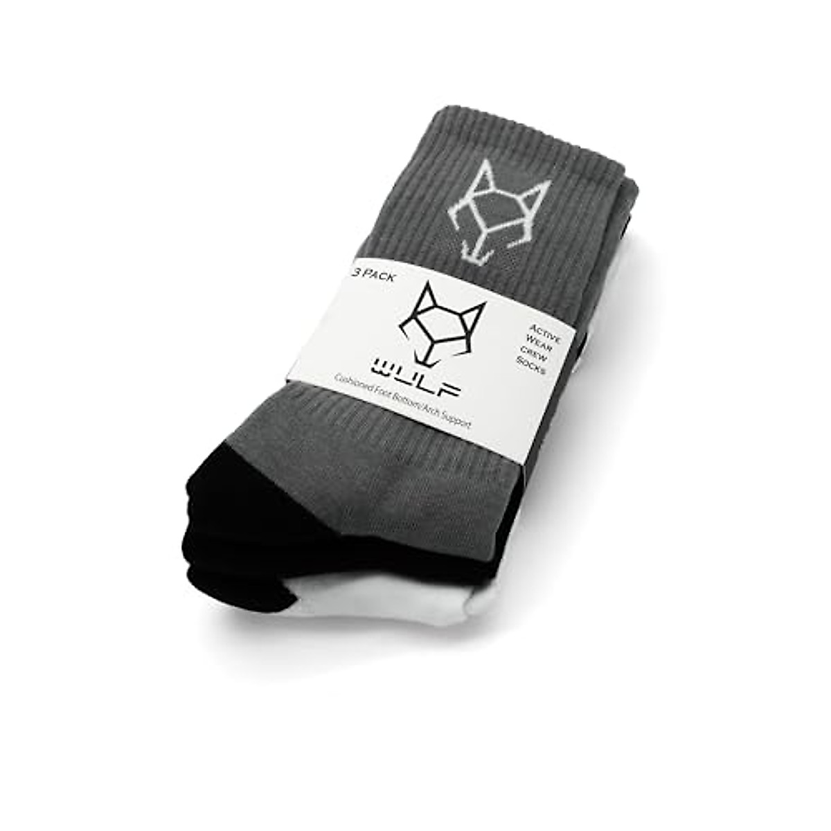 Wulf Wear Men’s Crew Sock in Cotton Cushion, Recreation Moisture Heavy & Active Wear Socks with Seamless Toe in Black, White & Charcoal Color with Pack of 3