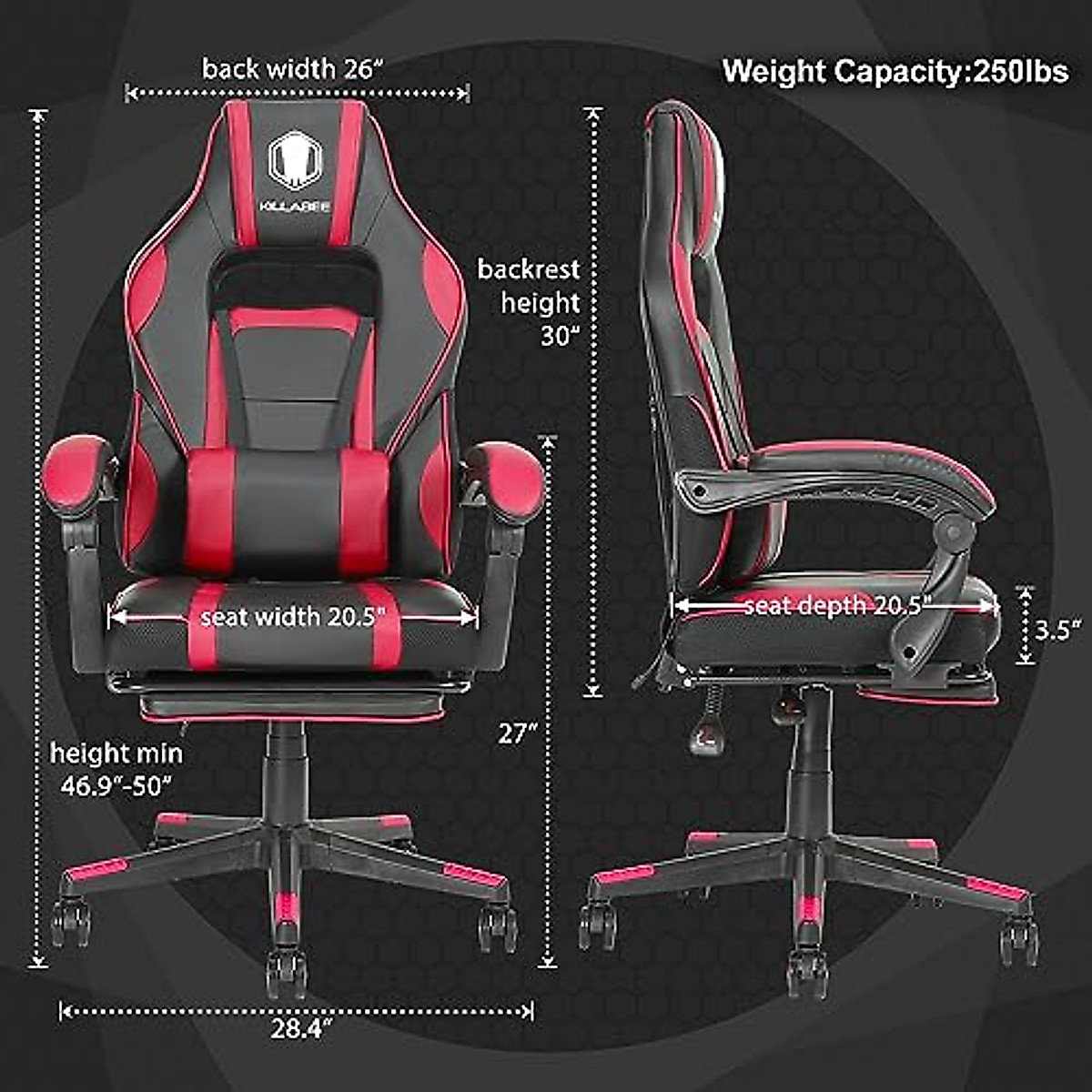 HEALGEN Massage Gaming Chair with Footrest, Racing Computer Desk Office Chair High-Back Swivel Recliner Chair with Linked Aremrest and Flexiable Lumbar Support