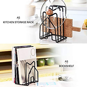 Pot Pan Lid Holder Rack kitchen Shelf Chopping Board Rack Cutting Board Rack Organizer Stand Holder Kitchen Countertop Drain Storage Shelf Bedroom Study Bookshelf Desk Organization (black)