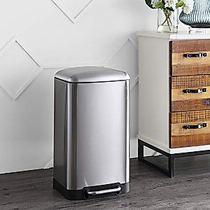 happimess HPM1008A Ashley Rectangular 8-Gallon Trash Can with Soft-Close Lid with Free Mini Trash Can, No Slamming, Fingerprint-Proof, Large: 7.9 Gallons, Small: 1.6 Gallons, Stainless Steel
