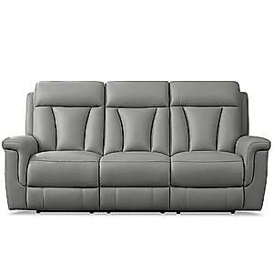 Hydeline Rhapsody Top Grain Leather Power Zero Gravity Reclining Sofa Couch 85", Silver Gray, Memory Foam, Pocket Coils and Control Panel