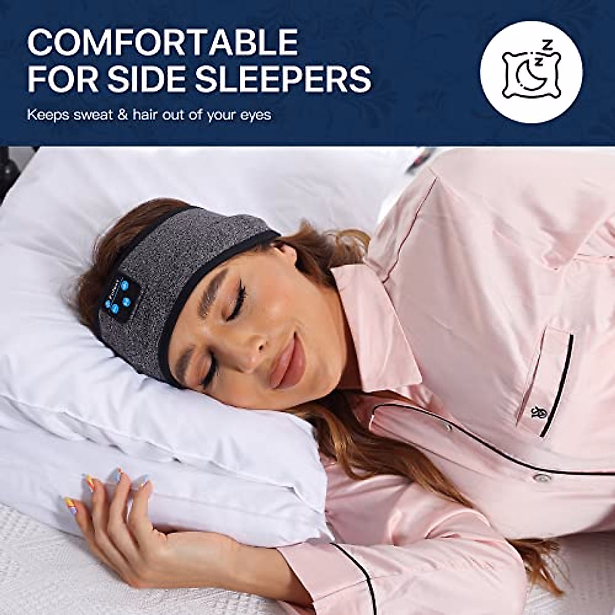 Perytong Sleep Headphones Adjustable Bluetooth Headband, Sleep Headband Bluetooth Headphones Sleep Mask with Ultra-Thin HD Stereo Speakers Perfect for Side Sleepers,Insomnia,Workout,Jogging,Yoga,Gift