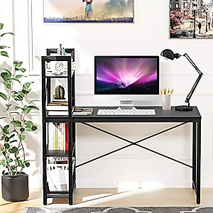 HAPPYGRILL Computer Desk with 4-Tier Bookshelves Writing Study Table Workstation with Tower Storage Shelves for Home Office