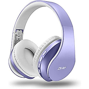 ZIHNIC Bluetooth Headphones Over-Ear, Foldable Wireless and Wired Stereo Headset Micro SD/TF, FM for Cell Phone,PC,Soft Earmuffs &Light Weight for Prolonged Wearing (Purple)