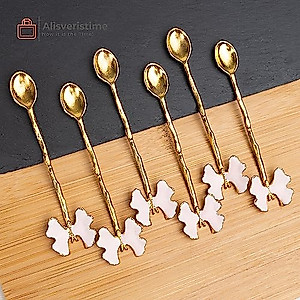 Alisveristime Exquisite Butterfly Motif Tea Spoons - Decorative Stirring, Sugar, Tea Spoons (Set of 6) (Butterfly-Gold) (Pink)