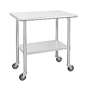 Hally Stainless Steel Table for Prep & Work 24 x 36 Inches with Caster Wheels, NSF Commercial Heavy Duty Table with Undershelf and Galvanized Legs for Restaurant, Home and Hotel