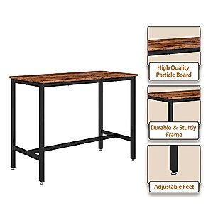 5 Piece Pub Bistro Dining Set, Bar Table Set with 4 PU Bar Stools with Backrest, Industrial Counter Height Dining Table Set for Kitchen Living Room Restaurant Small Space (Rustic Brown-Bar Table Set)