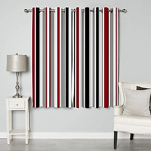 BABE MAPS Customized Window Curtains Panel 84 inch Length 2 Panels Modern Window Treatment Drapes for Bedroom Living Room - Vertical Stripes Black White Red Grey