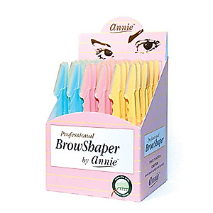 Annie - Professional BrowShaper - (36) Pack - Blue/Pink/Yellow - Stainless Steel - Safety Cover - Professional Shaping in Seconds