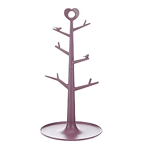 MISNODE Purple Mug Holder Tree, 14 Inch Coffee Cup Mug Rack, Removable Stand Hanging Drain Cup Organizer with 6 Hooks, Plastic Jewelry Rack for Home Kitchen Countertop Storage