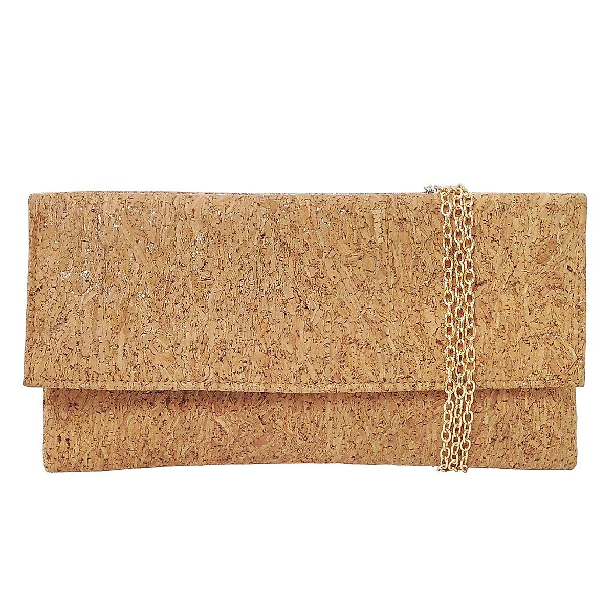 JNB Metallic Cork Clutch, Gold