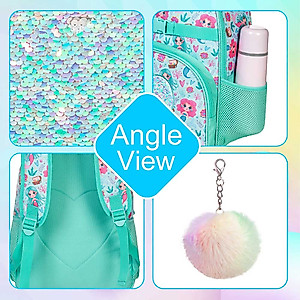 FTJCF 3PCS Backpack for Girls, 16" Cute Sequins Rainbow Kids Bookbag with Lunch Box, Elementary Preschool Kindergarten School Bag Set - Pink.