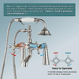 gotonovo Deck Mount Tub Bathtub Faucet Clawfoot with Handheld Shower 6 Inch Brushed Nickel Telephone Shaped Sprayer Showerheld Double Cross Handle