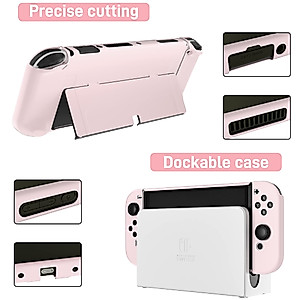 RHOTALL Protective Case Compatible with Nintendo Switch OLED, Dockable Shell for Switch OLED Console and Joycon Controller, Cute Accessories for Switch OLED with Comfortable Grip Design - Pink