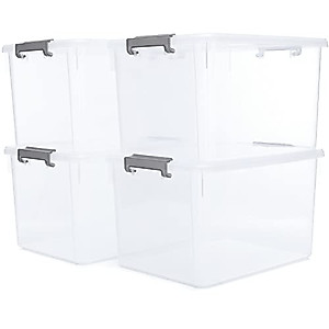 Citylife 32 QT Plastic Storage Bins with Latching Lids Stackable Storage Containers for Organizing Large Clear Storage Box for Garage, Closet, Kitchen, 4 Packs