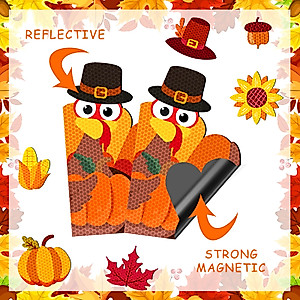 8 Pcs Thanksgiving Magnets Reflective Turkey Decals Autumn Magnets Maple Leaf Pumpkin Car Refrigerator Decorations Fall Magnets Stickers for Car Refrigerator Garage Truck