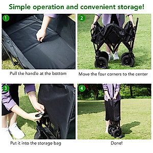 Towallmark Collapsible Folding Outdoor Camping Wagon, Park Utility Wagon Picnic Camping Cart with 8" All Terrain Wheels, Iron Folding Table top, 4 Plate mats