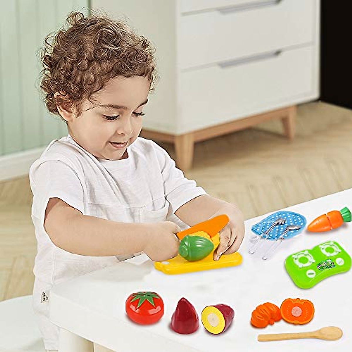 Kids Kitchen Pretend Play Toys,Cooking Set with Stainless Steel Cookware Pots and Pans Set,Cooking Utensils,Apron,Chef Hat,and Cutting Vegetables Play Cooking Set, Toddlers & Children Boys Girls
