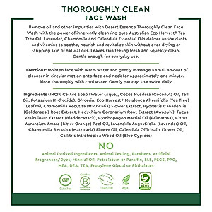 Desert Essence Thoroughly Clean Face Wash - Original - 8.5 Fl Ounce - Tea Tree Oil - For Soft Radiant Skin - Gentle Cleanser - Extracts Of Goldenseal, Awapuhi, & Chamomile Essential Oils