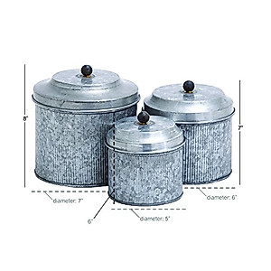 Deco 79 Metal Galvanized Decorative Jars, Set of 3 8", 7", 6"H, Silver