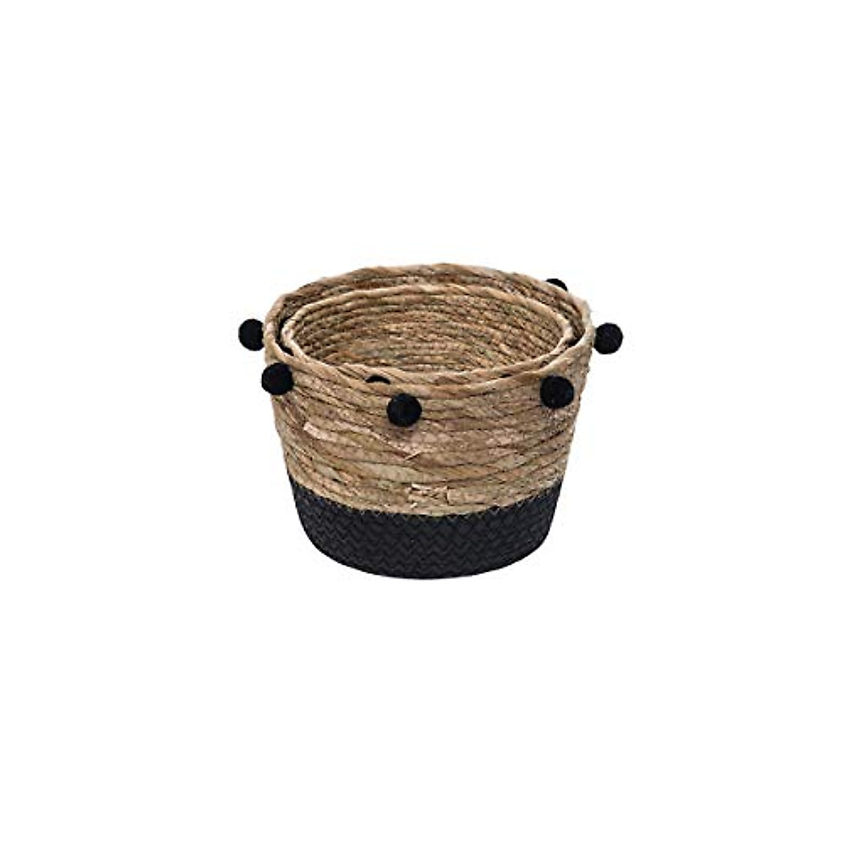 Foreside Home and Garden Natural Set of 2 Small Black Cattail Decorative Storage Baskets