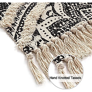 KIMODE Mandala Boho Runner Rug 2x5 Washable Cotton Hand Woven Bedroom Rug Runner Black Throw Rugs Tufting Bohemian Rug for Living Room/Laundry Room/Kitchen/Entryway