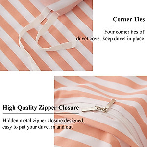 EAVD Duvet Cover Twin XL Pink Striped Duvet Cover Soft Microfiber Classic Pink and White Striped Geometric Bedding Set with 2 Pillowcases Reversible Pink Striped Comforter Cover with Zipper Closure