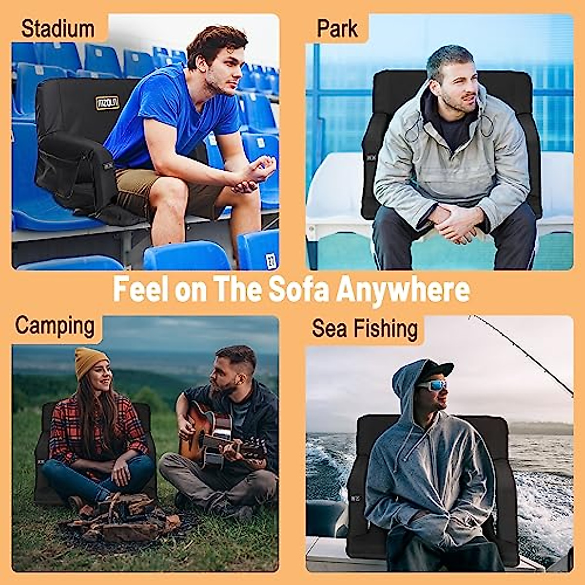 Heated Massage Stadium Seats, 25 Inche Folding Bleacher Chair with 10000mAh Portable Power*2, 3 Levels of Heat&Massage, 6 Reclining Positions for Camping, Games, Sports, and Other Outdoor Activities