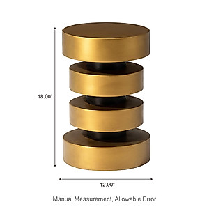 Glitzhome Modern Industrial 12” Dia Round Side Table in Antique Gold Black, Floating Disks Accent Stool End Table for Living Room, Bedroom, Entryway and Small Spaces