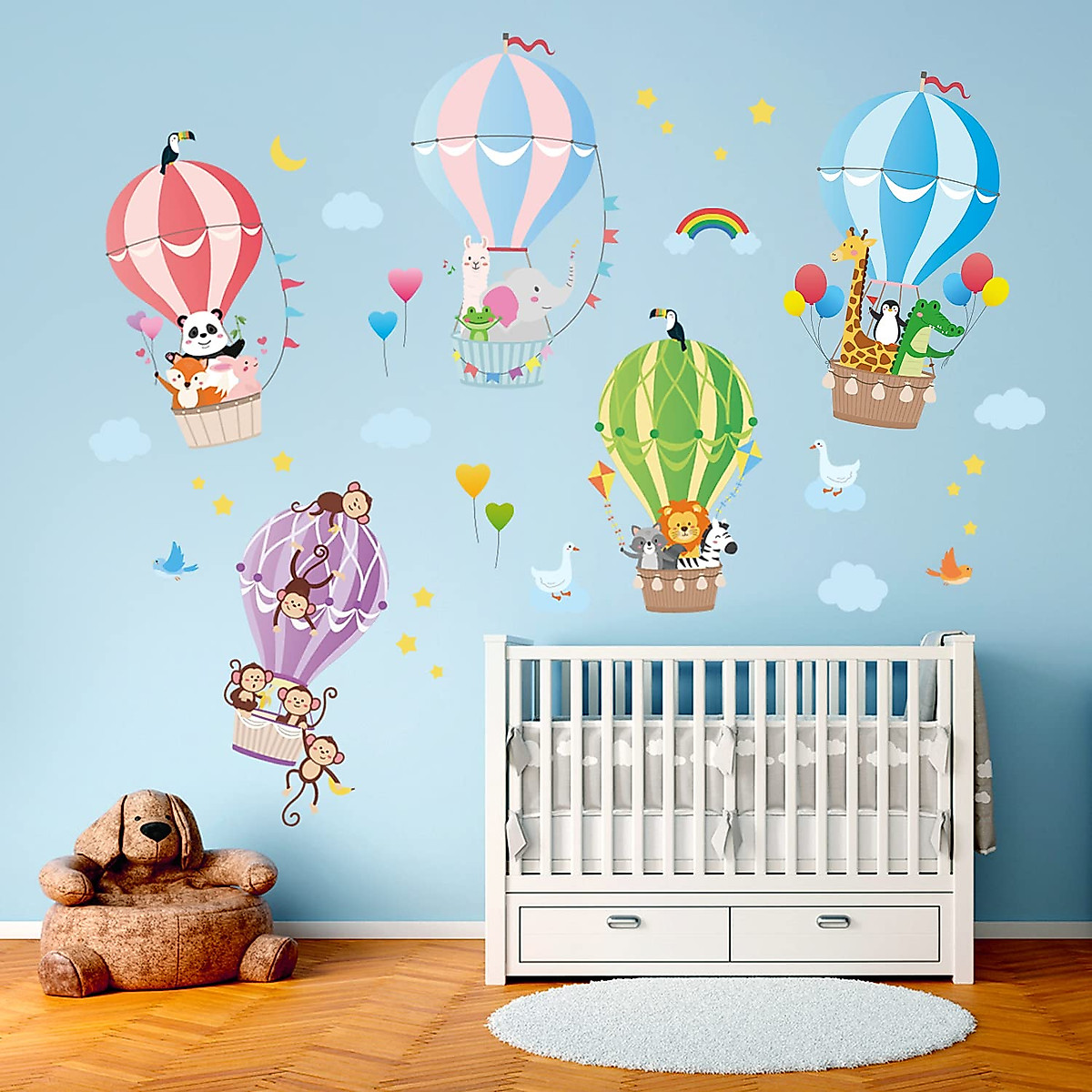 DECOWALL BS-104 Hot Air Balloons Wall Decals Animal Clouds Stickers for Kids Bedroom Nursery Playroom Living Room Removable Art Decor Decoration
