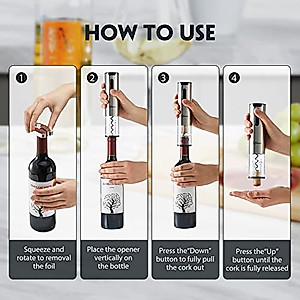 KITVINOUS Electric Wine Opener Set with Charging Base, Automatic Wine Bottle Opener with Led Light, Durable Corkscrew with Wine Aerator & Preserver Vacuum Pump with 2 Stoppers, Foil Cutter, Silver