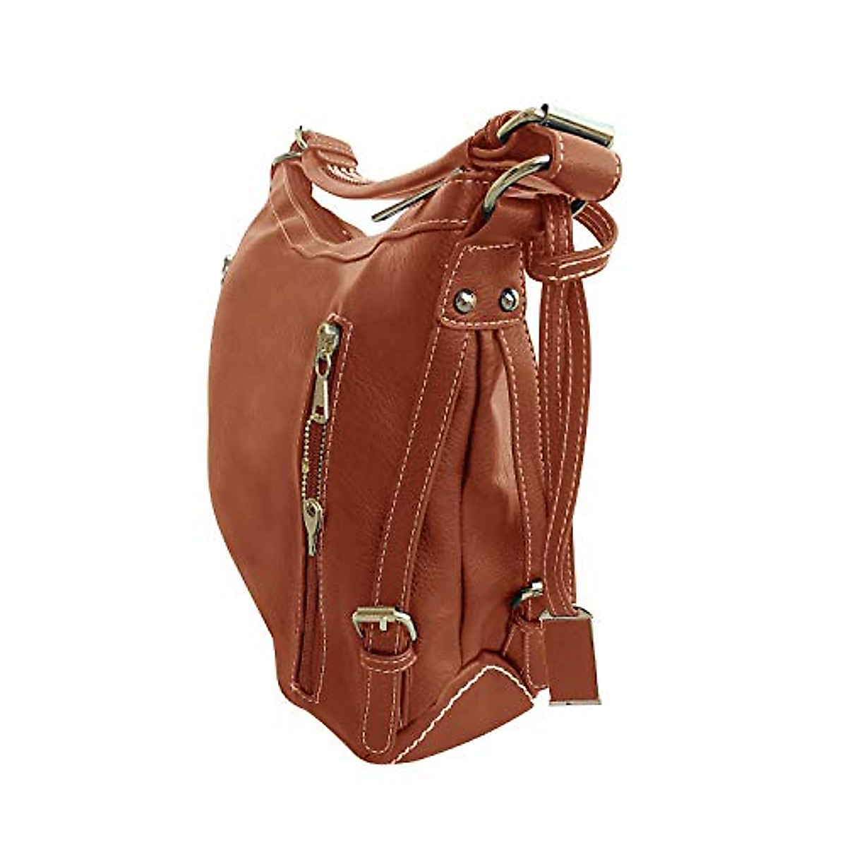 Roma Leathers Gun Concealment Purse - Vegan Leather, Convertible Multi-Purpose Strap Lockable YKK Zipper (Brown)