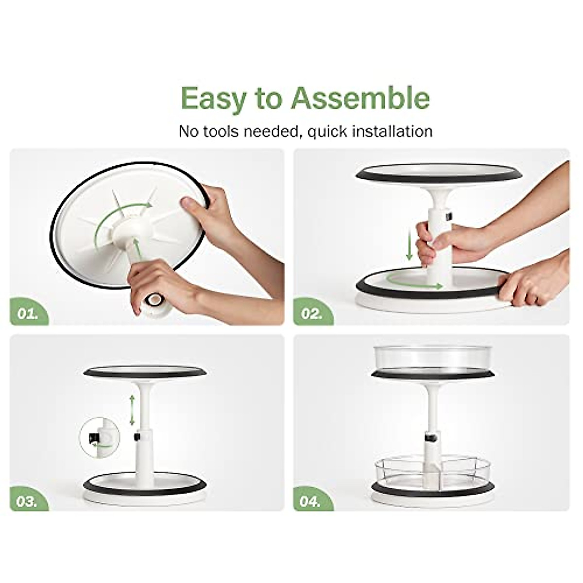 Kootek 2 Tier Lazy Susan Organizer, 11 Inches Height Adjustable Rotating Turntable, Spice Rack for Kitchen Cabinet, Countertop, Bathroom, Makeup, Pantry Organization and Storage with 4 Divided Bins