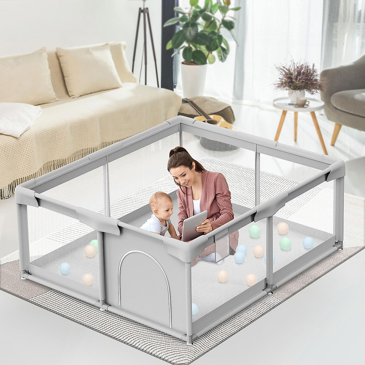 Besuhot Baby Playpen Baby Playard, Playpen for Babies and Toddlers with Gate, 50x50 Baby Fence, Sturdy Safety Playpen, Indoor & Outdoor Kids Activity Center