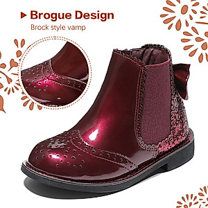 FUPPIA Girls Ankle Boots Kids Side Zipper Waterproof Boots Shiny PU Upper Dress Boot for Toddler Little Girls Red Size 12
