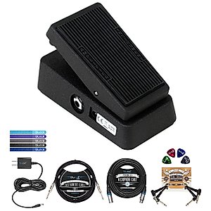 Dunlop Cry Baby 535Q Mini Wah Guitar Effects Pedal (CBM535Q) Bundle with Blucoil 4x Guitar Picks, 10' Straight Instrument Cable (1/4"), 9V AC Adapter, 2x Patch Cables, 5x Cable Ties, and 20' XLR Cable