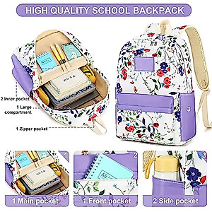 Bluboon Backpack for School Girls Primary School Bag for Kids Teens Casual Daypack Bag with Crossbody Purse Messenger Bag(Purple Floral)