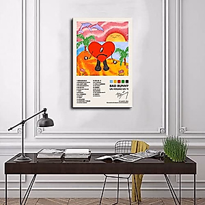 Bad Poster Bunny Un Verano Sin Ti Music Album Cover Signed Limited Edition Poster Canvas Poster Wall Art Decor Print Picture Paintings for Living Room Bedroom Decoration Unframe:12x18inch(30x45cm)