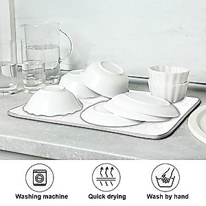 ATTX White Marble Dish Drying Mat for Kitchen, Easy Clean Dishwasher Safe Heat Resistant Eco-Friendly Countertop Mat, Christmas Decor 16 X 18 inches