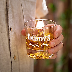 COOL STONES Daddy's Sippy Cup Whiskey Glass and Whiskey Socks for Dad - Whiskey Socks - New Dad and Old Dad - Gift Set for Men - Funny Engraved Scotch Glass and Fun Socks (Cup & Socks)