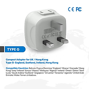 [3-Pack] UK Ireland Travel Plug Adapter, VINTAR International Power Adaptor with 2 American Outlets- 2 in 1 European Plug Adapter for USA to British England Scotland Irish London Hong Kong (Type G)