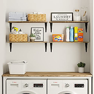 Wallniture Arras 24"x8" Floating Shelves for Wall Storage, Wall Bookshelf for Living Room Decor, Kitchen Organization and Storage Shelves, Bedroom Bookshelves, Burnt Finish Set of 4