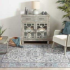 Well Woven Macon Ivory Machine Washable Vintage Style Updated Classic Distsressed Persian Area Rug (5'3" x 7'3")