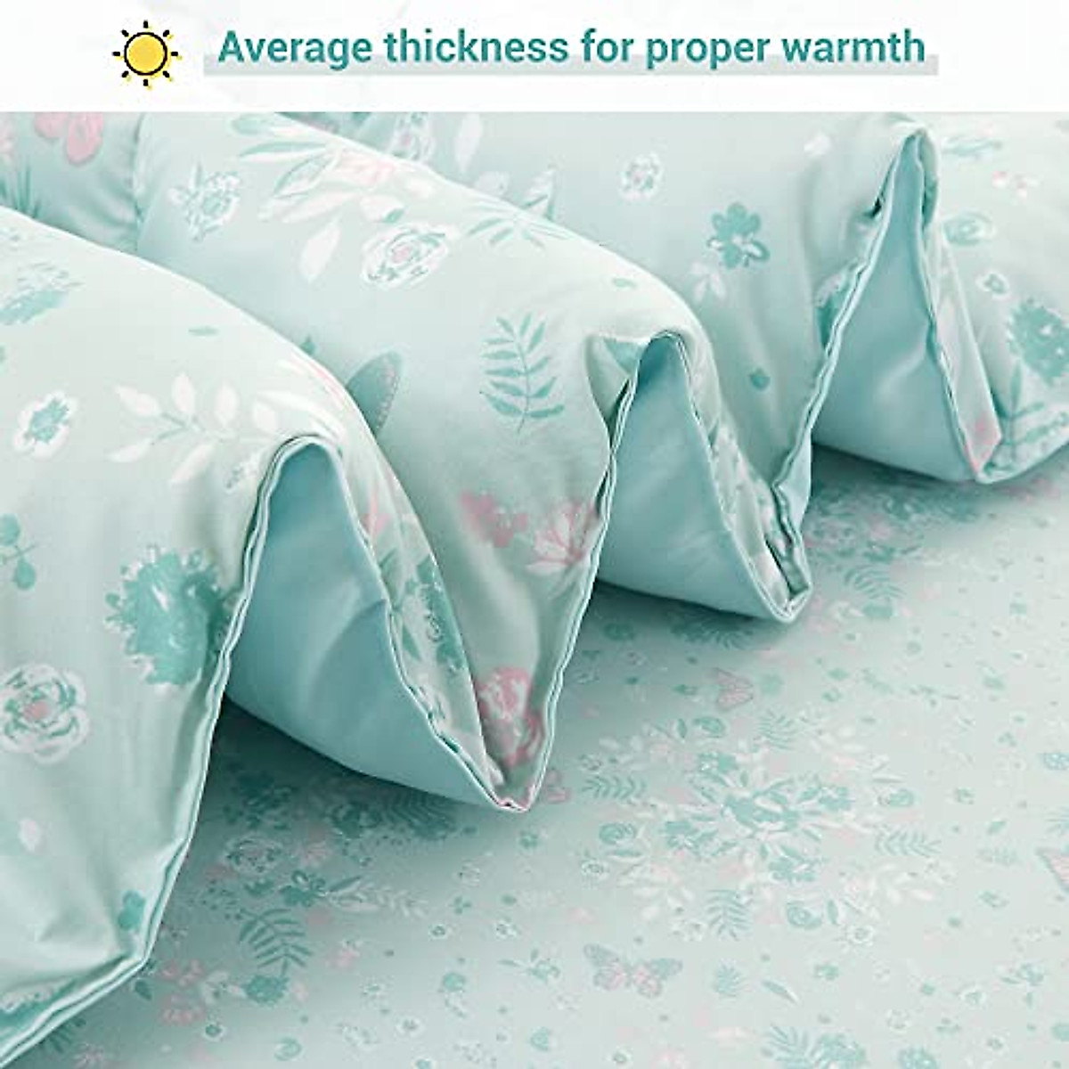 Viviland Twin Butterfly Comforter Set for Girls - Kids Brushed Microfiber Twin Bedding Set - 5 Pieces Machine Washable Bed in A Bag with Soft Comforters, Sheet Set, Shams - Pale Green
