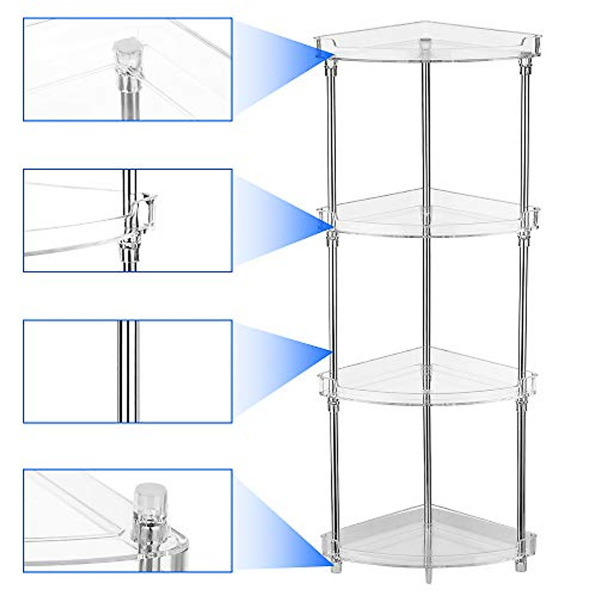 Decdeal 4-Tier Corner Storage Shelf Organizer for Cosmetics, Bathroom Countertop, Vanity Tray, Kitchen Standing Shelf