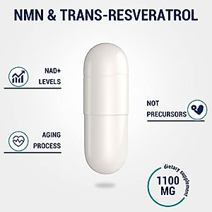 NMN 500mg + Trans-Resveratrol Supplement 1100mg, nmn resveratrol supplements 1000mg for Powerful Antioxidant & Anti-Aging Supplement, Cell Repair, Boost Energy, Boost NAD+, Immune Health, 120 Capsules
