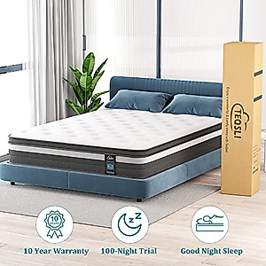TeQsli Queen Mattress, 10 Inch Gel Memory Foam Hybrid Mattress in a Box for Cool Sleep & Pressure Relief, Medium Firm Feel, Innerspring Mattress for Motion Isolation, 80"x60"x10"
