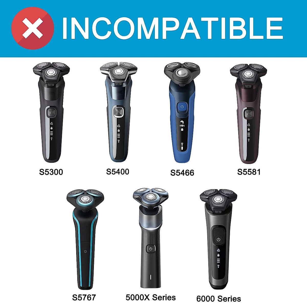 SH50 Replacement Heads for Philips Norelco Series 5000 Electric Shaver, Replacement Blades Head Fit for Phillips Series 5000 (S5xxx), AquaTouch (S5xxx), PowerTouch (PT8xx, PT7xx) 9-pc Pack