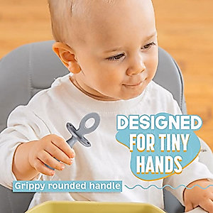 Upward Baby Spoons 3 pack - Baby Spoons Self Feeding 6 Months - Chewable Toddler Utensils with Anti Choke Barrier - Silicone baby spoons - Baby Utensils & Baby Feeding Supplies Infant First Stage