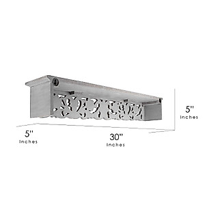 American Art Decor Hand-Carved Medallion Floating Wall Shelf - Grey (30”)